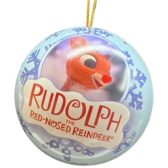 Holiday | Vintage Metal Tin Storage Christmas Ball Ornament Rudolph Red ...